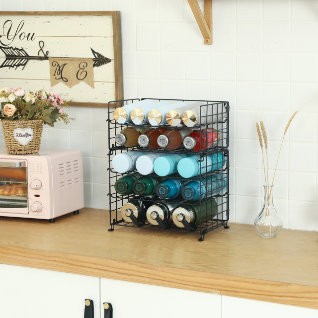 Adjustable Water Bottle Organizer 4-Tier Wall Mounted Water Bottle ...