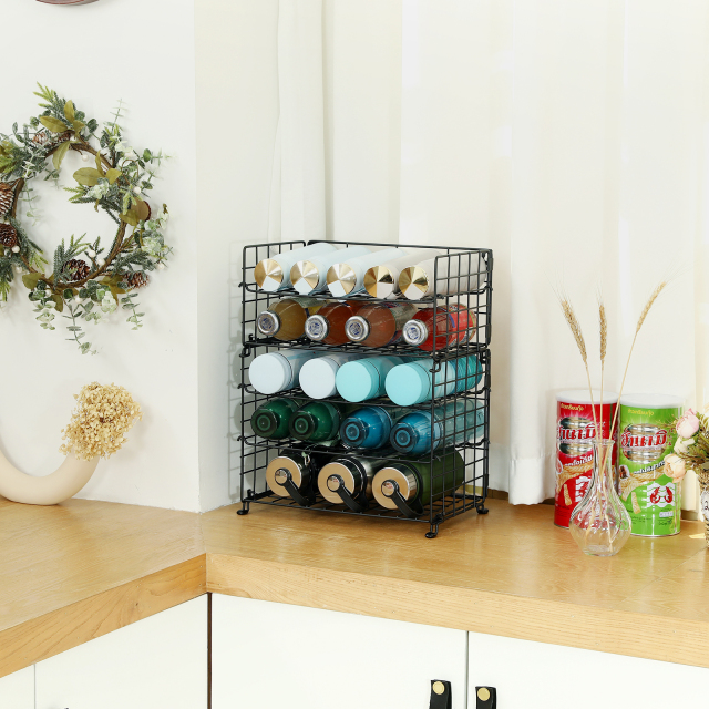 Adjustable Water Bottle Organizer 4-Tier Wall Mounted Water Bottle ...