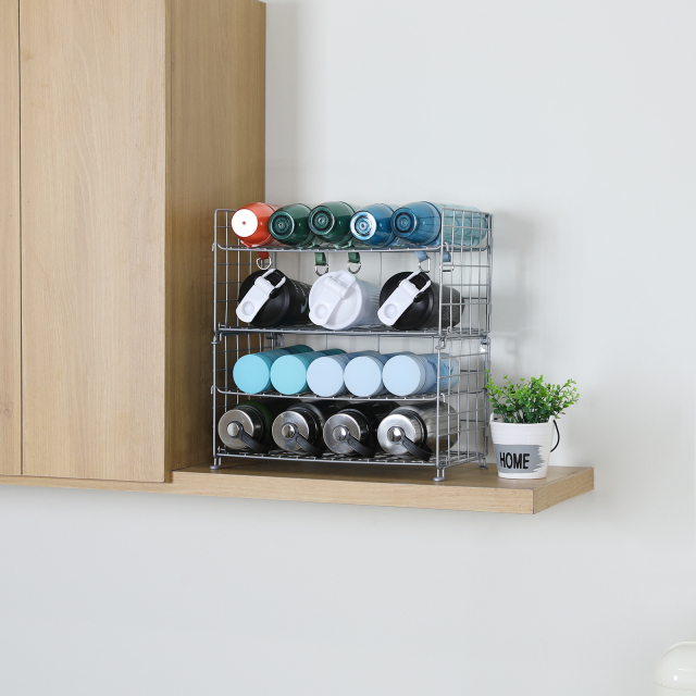 Stackable 4 Tier Wall Mounted Water Bottle Storage Rack Organizer