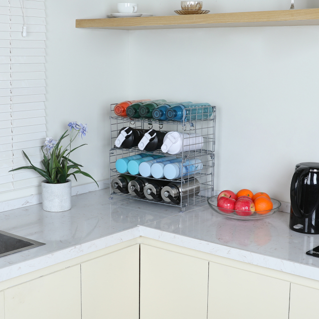 Stackable 4 Tier Wall Mounted Water Bottle Storage Rack Organizer