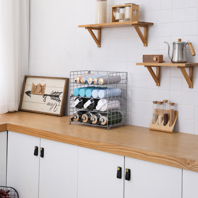 Stackable 4 Tier Wall Mounted Water Bottle Storage Rack Organizer