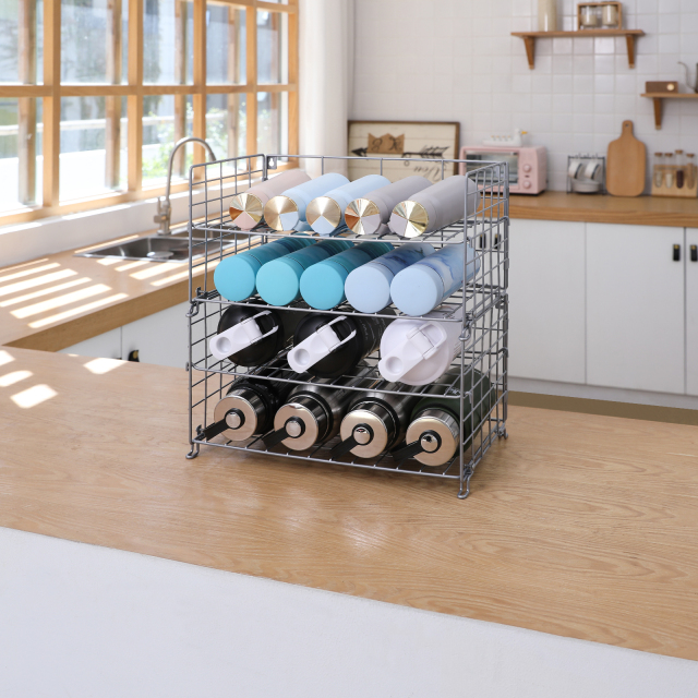 Stackable 4 Tier Wall Mounted Water Bottle Storage Rack Organizer