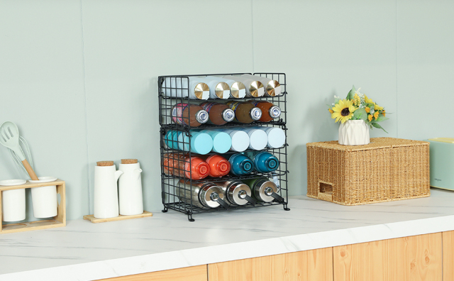 Adjustable Water Bottle Organizer 4-Tier Wall Mounted Water Bottle ...