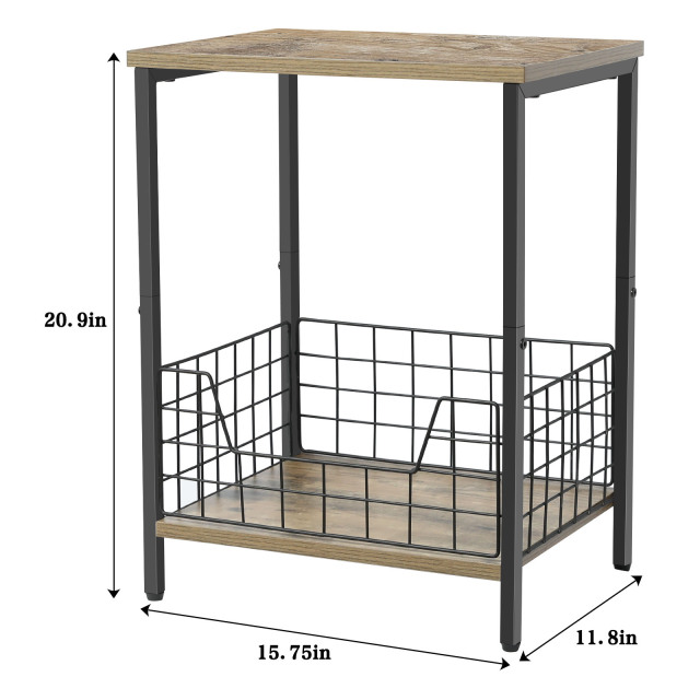 2-Tier Record Player Table Side Table Storage Shelf