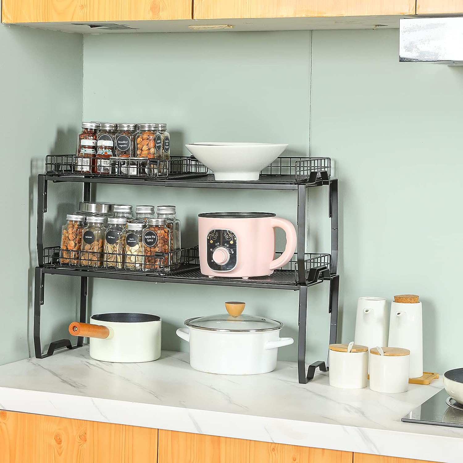 Expandable Cabinet Shelf Organizers Stackable Kitchen Countertop ...