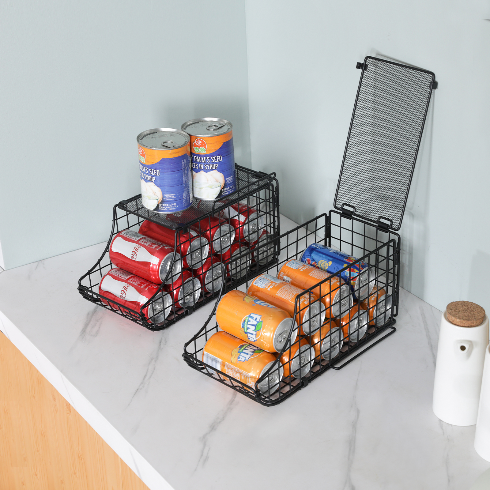 Soda Can Dispenser with Lid Stackable Can Organizer for Pantry Drink ...