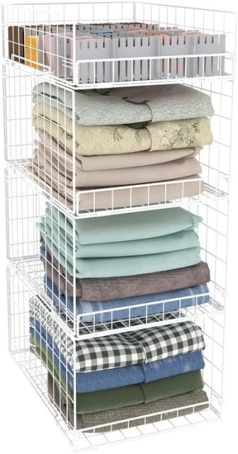 Stackable and Foldable Closet Organizers Closet Shelf with Top Devider