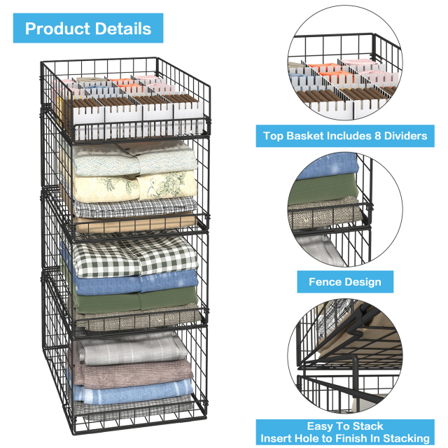Stackable and Foldable Closet Organizers Closet Shelf with Top Devider