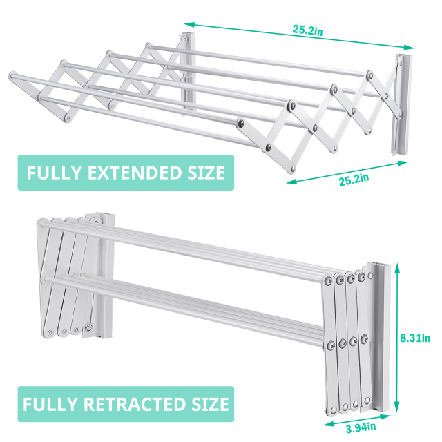 8 Bar Retractable Wall Mounted Aluminium Alloys Clothes Drying Rack