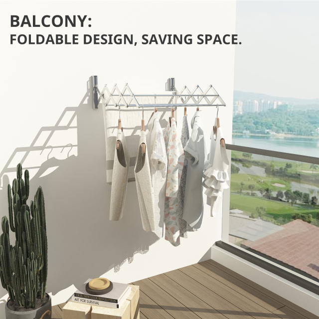 8 Bar Retractable Wall Mounted Aluminium Alloys Clothes Drying Rack