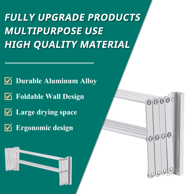 8 Bar Retractable Wall Mounted Aluminium Alloys Clothes Drying Rack