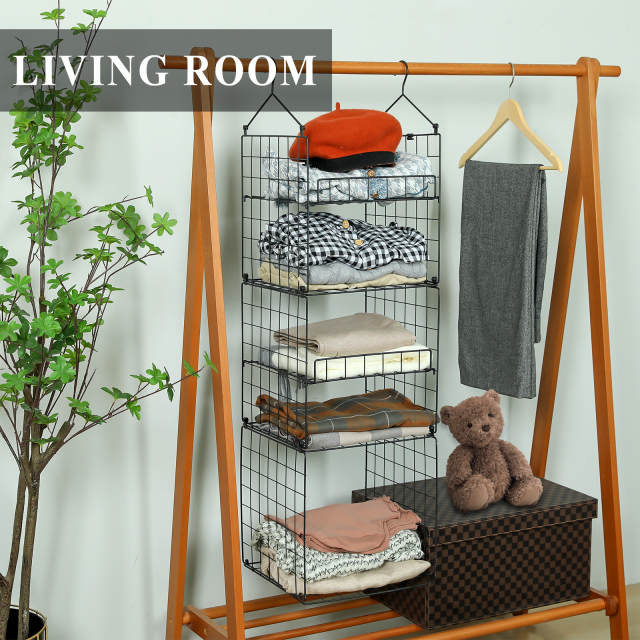 5 Tier Stackable Foldable Hanging Closet Wire Basket Shelf Organizer