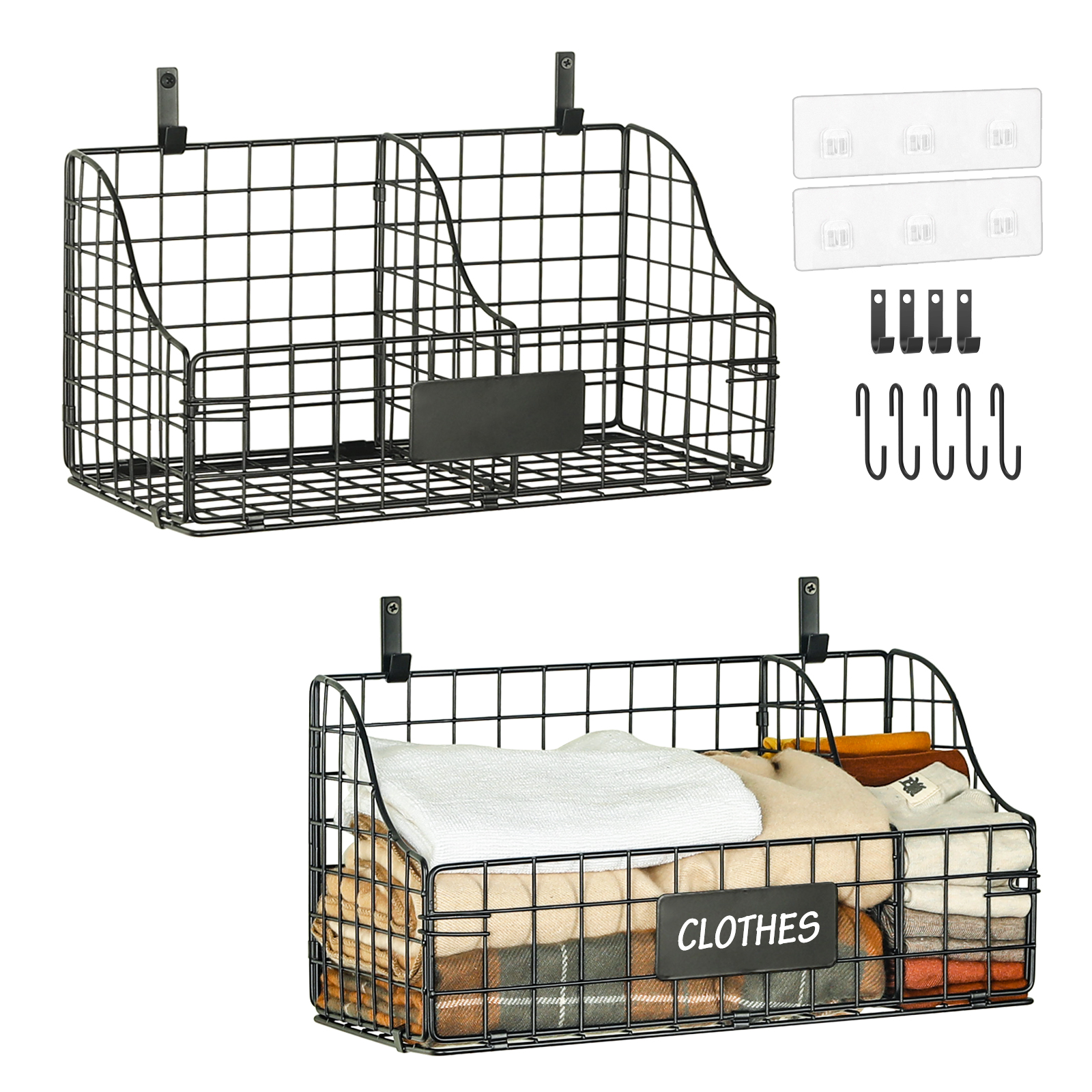 2 Set Foldable Wall Mounted Wire Basket with Nameplates