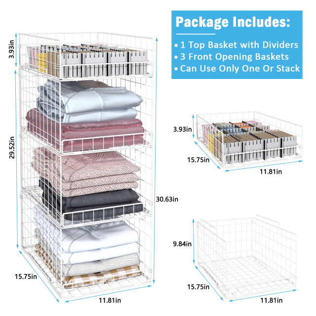 Stackable and Foldable Closet Organizers Closet Shelf with Top Devider