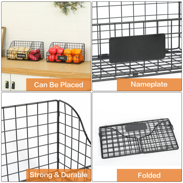 2 Set Foldable Wall Mounted Wire Basket with Nameplates