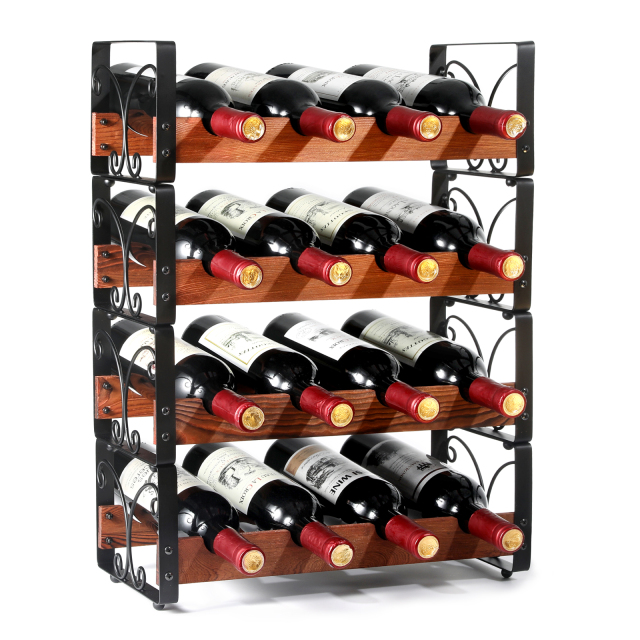 16 Bottles Stackable Wine Racks Free Standing Floor 4 Tier Champagne Rack
