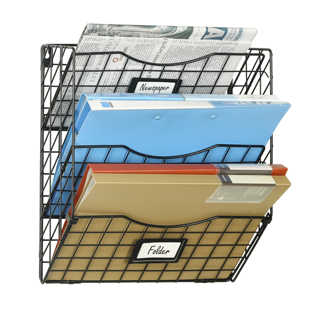 2 Pack Wall Mounted Mesh File Organizer with 4 Adjustable Dividers