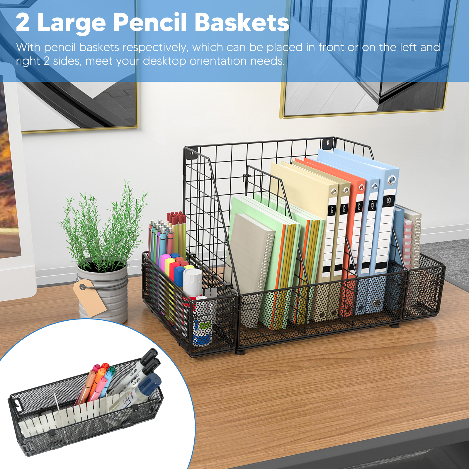 Holders Rack Large Desk File Organizer Metal Mesh Folder Binder Holder