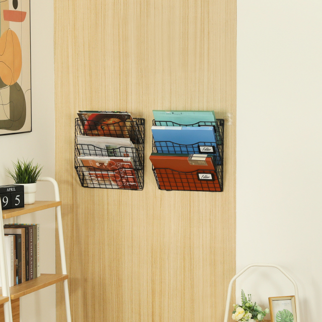 2 Pack Wall Mounted Mesh File Organizer with 4 Adjustable Dividers