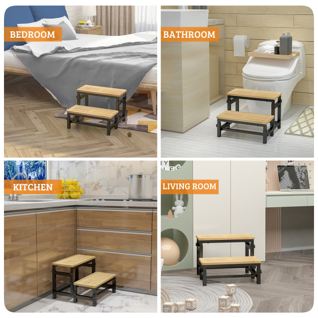 Bamboo Two Step Stools Multi-Purpose Toddler Bathroom Step Stool