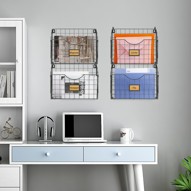 Stackable Hanging Wall Files Rack & 4-Tier Metal Folder Wall File Holder