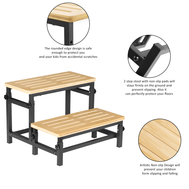 Bamboo Two Step Stools Multi-Purpose Toddler Bathroom Step Stool
