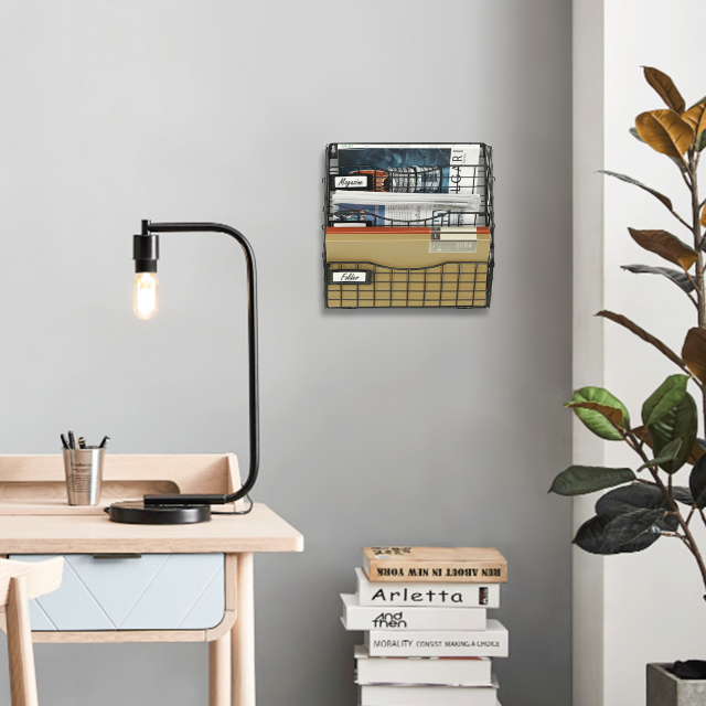 2 Pack Wall Mounted Mesh File Organizer with 4 Adjustable Dividers