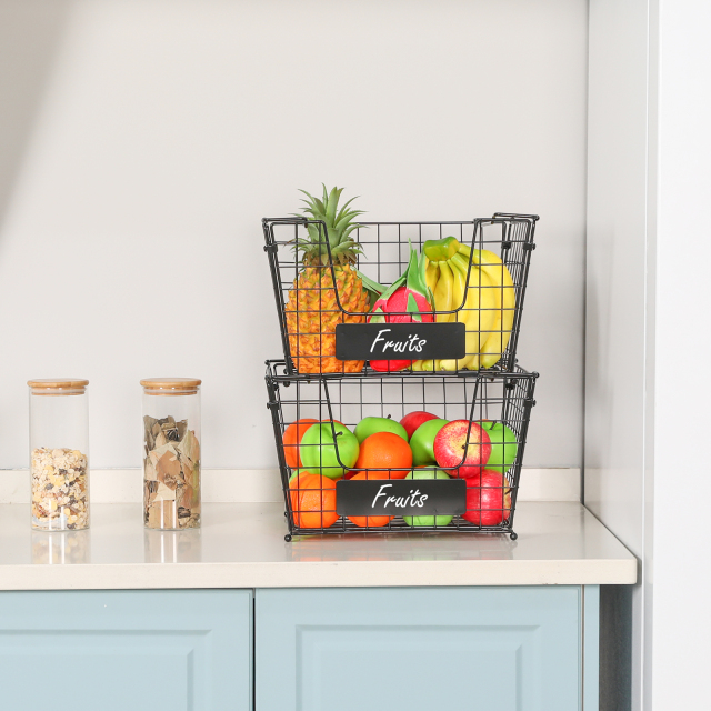 2 Pack Stackable Fruits Vegetables Storage Basket with Name Plate