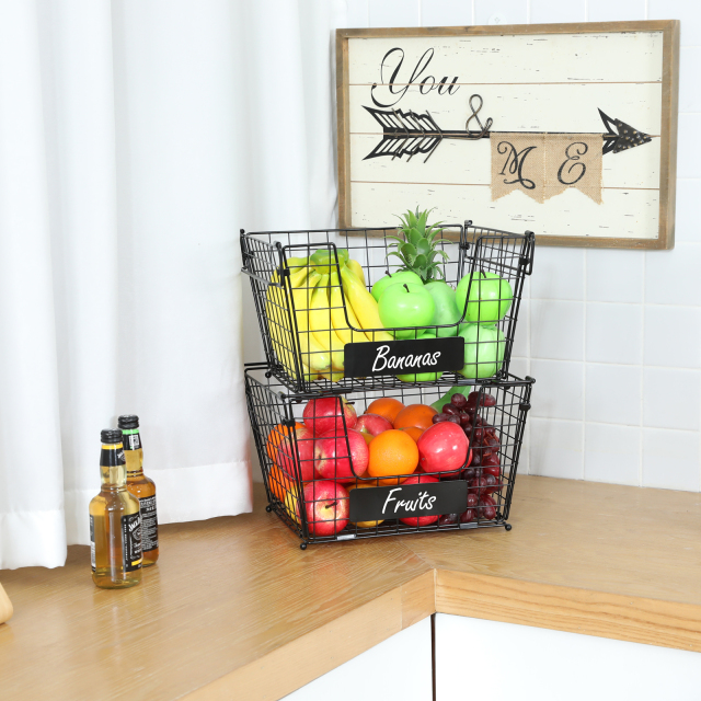2 Pack Stackable Fruits Vegetables Storage Basket with Name Plate