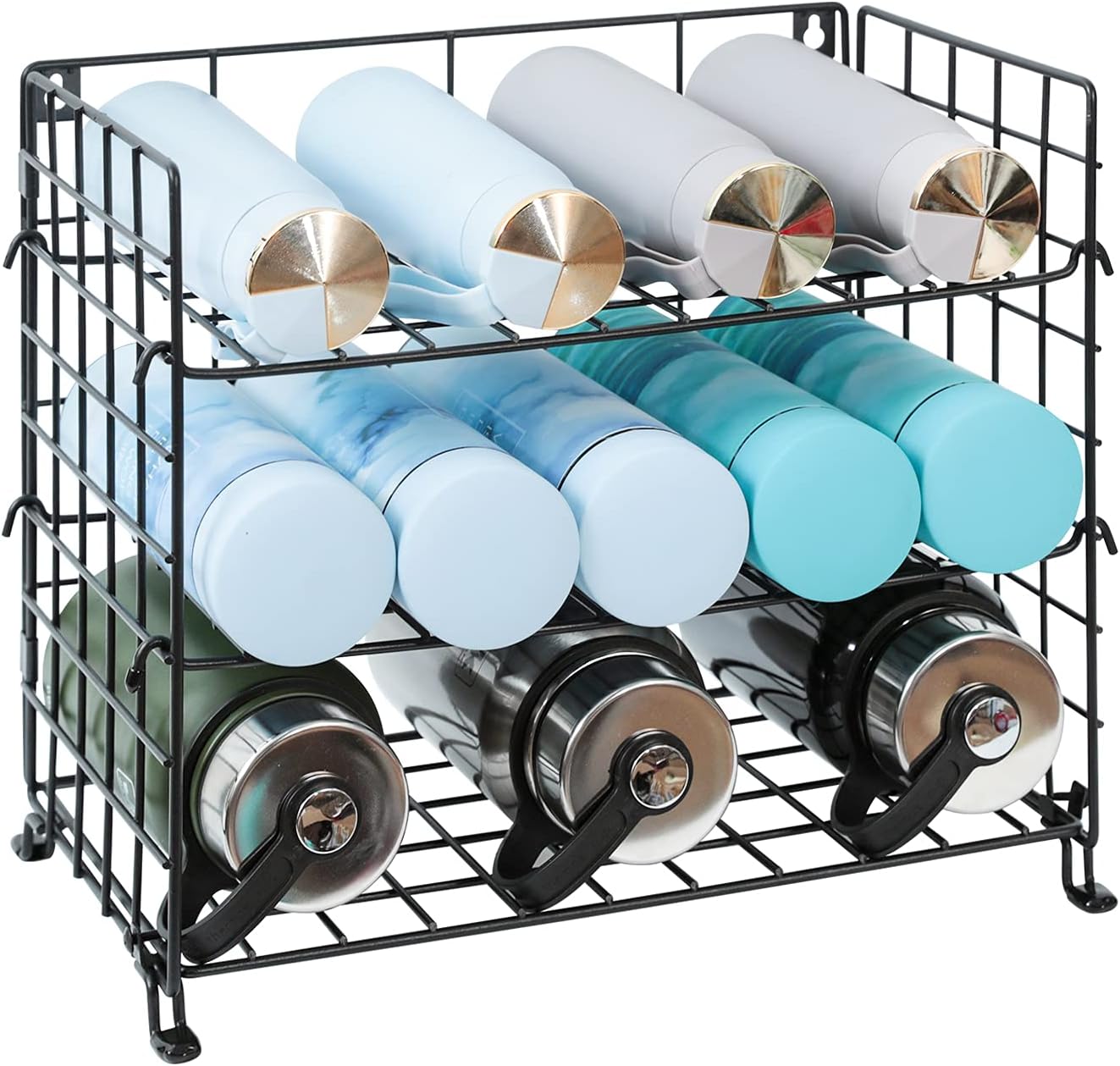 Adjustable Water Bottle Organizer 3 Tier Wall-Mounted Water Bottle ...