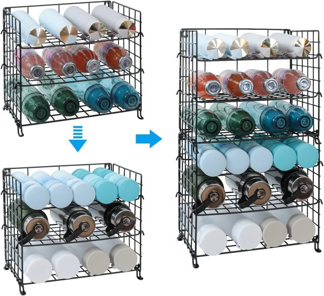 Adjustable Water Bottle Organizer 3 Tier Wall-Mounted Water Bottle ...