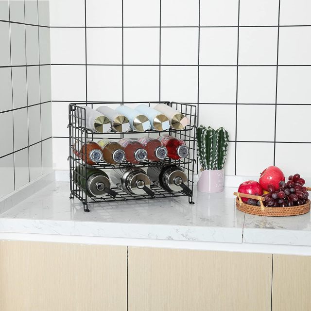 Adjustable Water Bottle Organizer 3 Tier Wall-Mounted Water Bottle ...