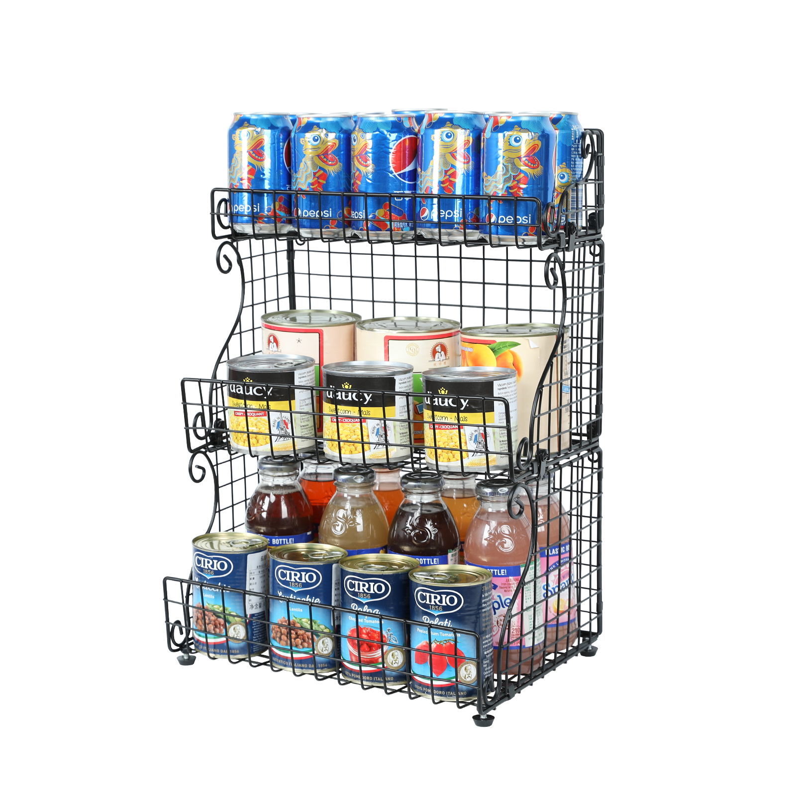 3-Tier Stackable Food Packet Organizer Countertop & Wall Mounted Metal ...