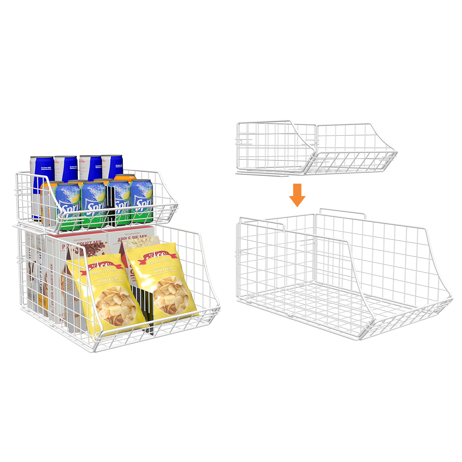 2-Tier Stackable Hanging Wall Wire Baskets for Storage Pantry