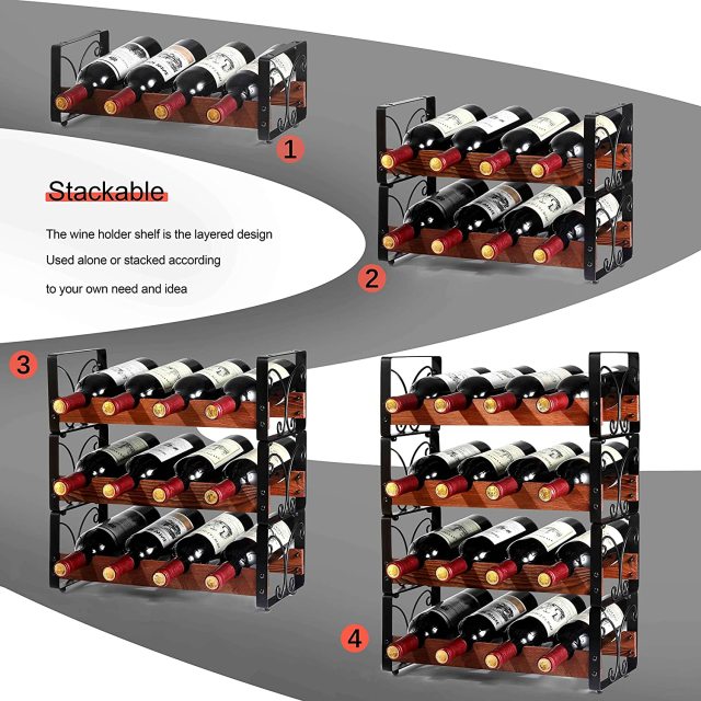 16 Bottles Stackable Wine Racks Free Standing Floor 4 Tier Champagne Rack