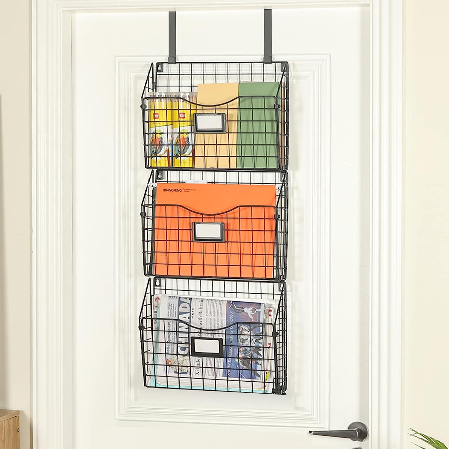 Hanging Wall Files Rack Door Hooks 3 Tier Over the Door File Organizer
