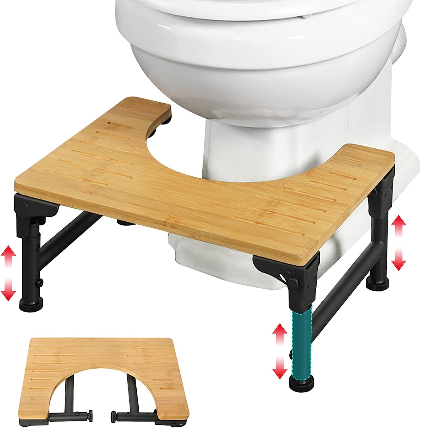 Bamboo Toilet Stool Iron Adjustable Heights Foldable Iron Toilet ...