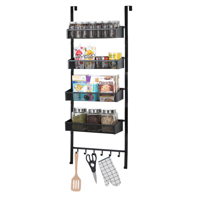 5-Tier Pantry Over the Door Spice Racks with 4 Baskets & 6 Hooks