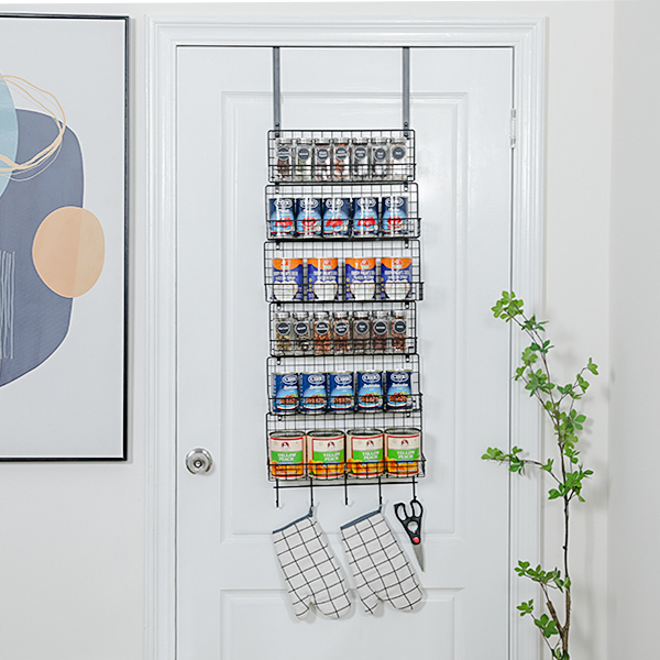 6-Tier Wall Mounted & Over the Door Spice Rack Organizer with Door Hook