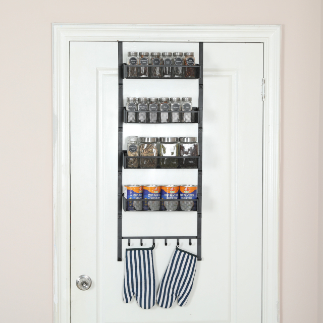 5-Tier Pantry Over the Door Spice Racks with 4 Baskets & 6 Hooks