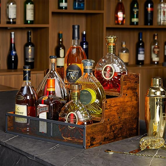 3 Step Countertop Liquor Bottle Display Shelf Retro Wine Rack for Home ...