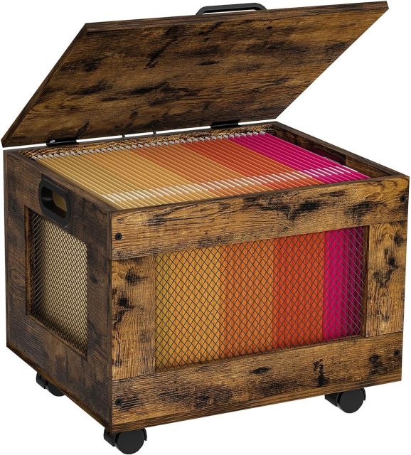 Rolling File Cabinet Hanging File Organizer Box With Lid For Home Office