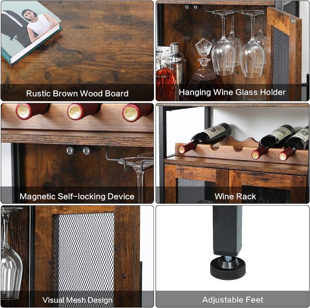 Wine Bar Rack Cabinet Detachable Wine Rack Coffee Bar Cabinet with ...