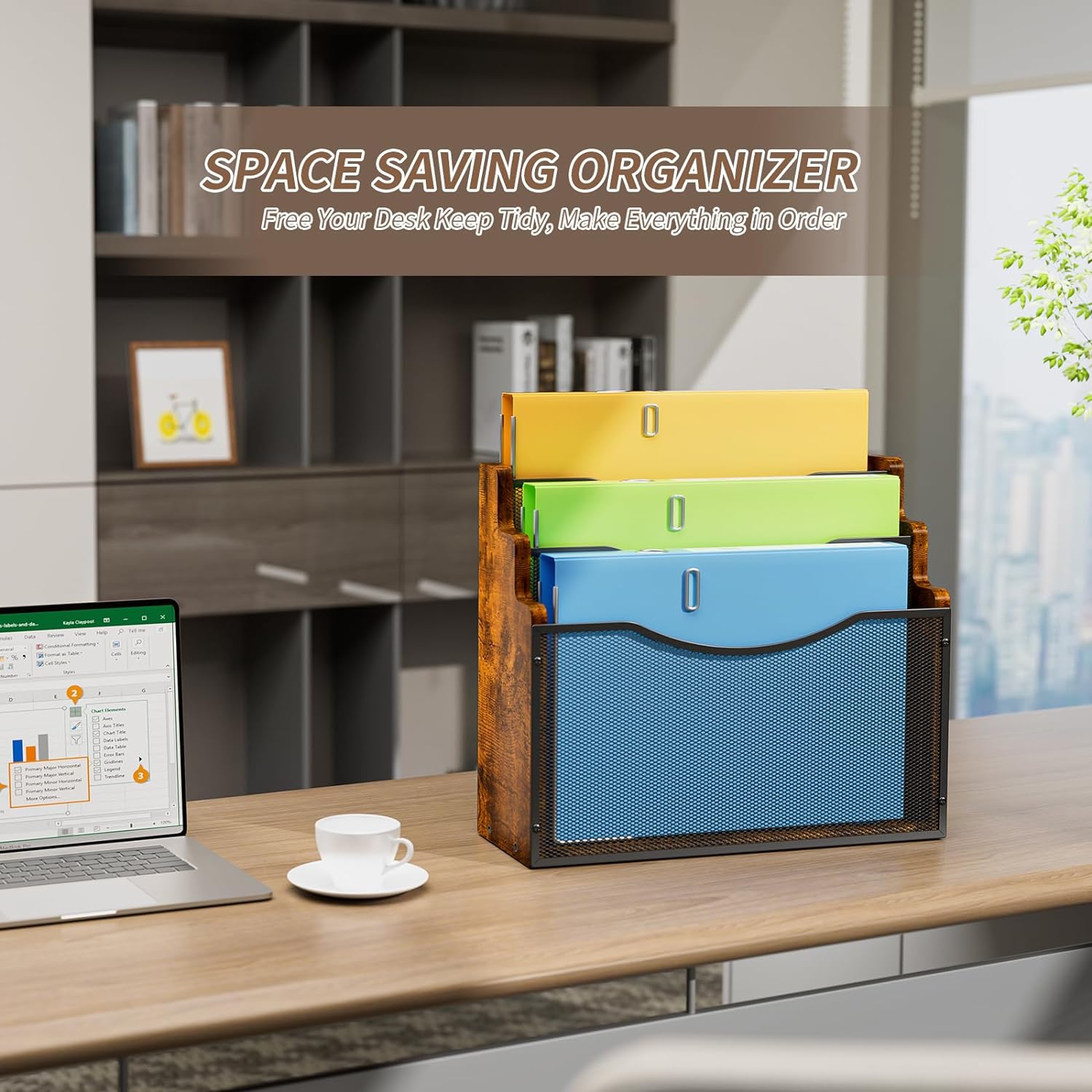 3 Tiers Wood Papper File Organizer