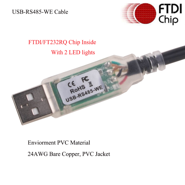 USB to RS485 Serial Port Converter Adapter Cable 6Pin Wire End FTDI Chip Supports Windows 11 10 ...