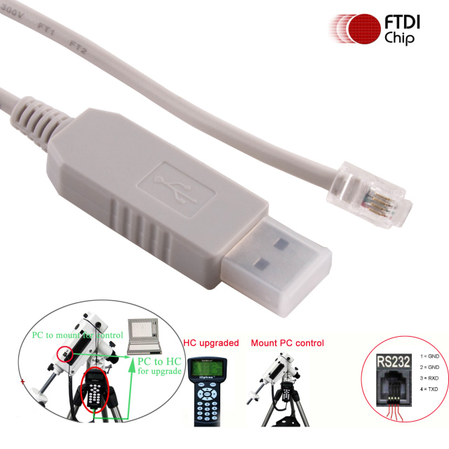 USB to RJ9 4P4C RS232 Serial Control Cable for Ioptron Equatorial ...