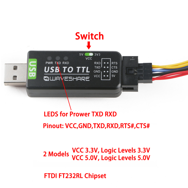USB to TTL Serial Converter Dupont 3.3V 5V FTDI Board Mudel Cable 6 ...