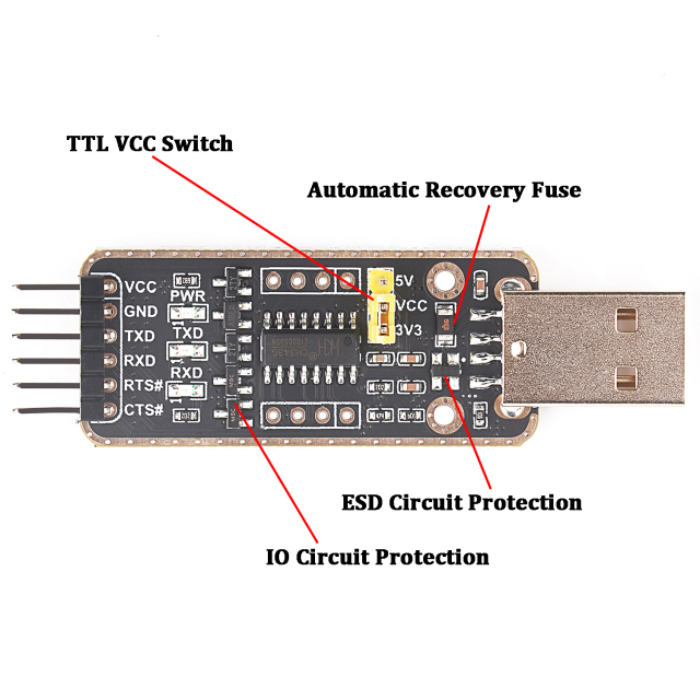 USB to TTL Serial Converter Dupont 3.3V 5V Board Mudel Cable 6 Pins 6P ...