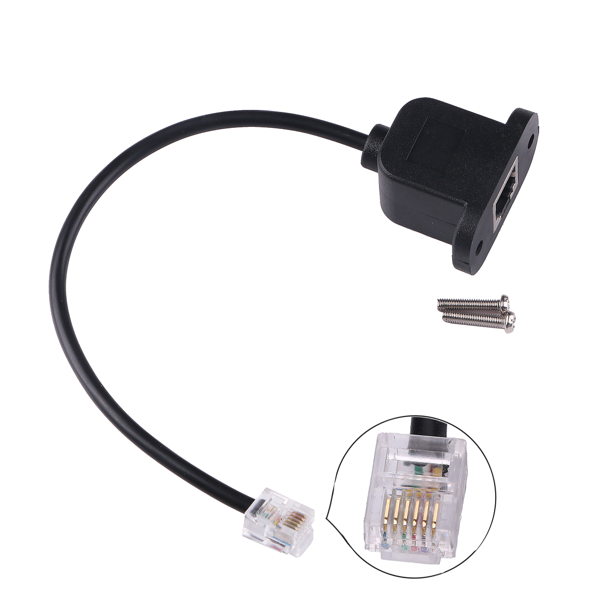 RJ11/RJ12 6P6C Female to Male Screw Panel Mount Extension Cable