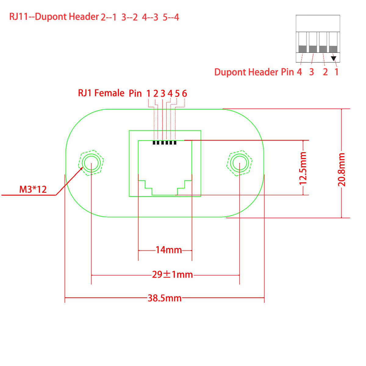 4P Dupont Header to RJ12 RJ11 Screw Panel Mount Extension Cable